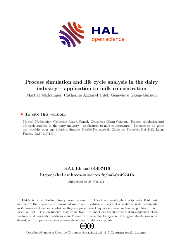 (PDF) Process simulation and life cycle analysis in the dairy industry ...