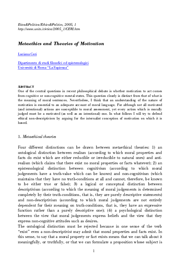 (PDF) Metaethics and Theories of Motivation