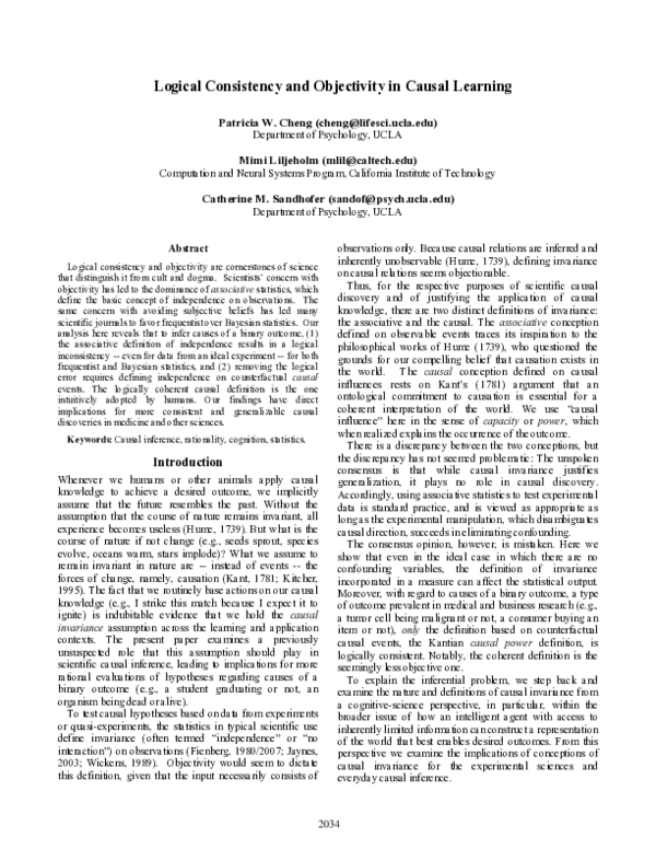 (PDF) Logical Consistency and Objectivity in Causal Learning
