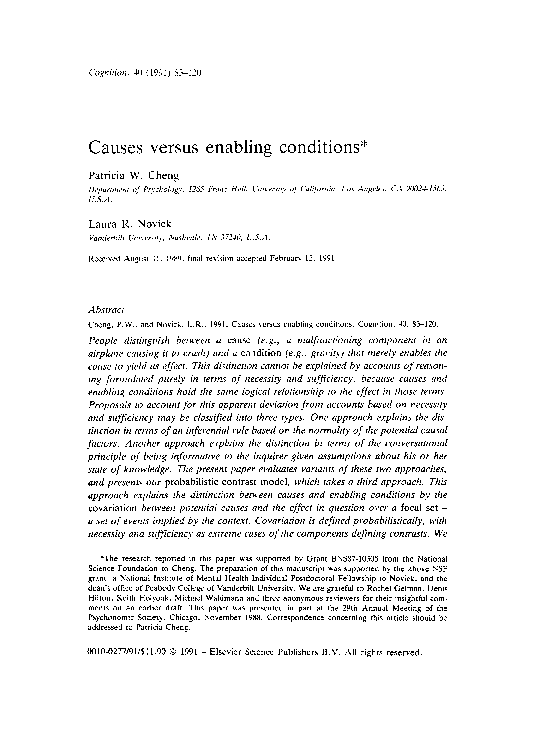 (PDF) Causes versus enabling conditions