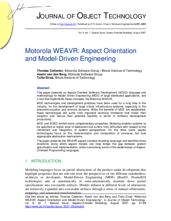 (PDF) Motorola WEAVR: Aspect and model-Driven Engineering