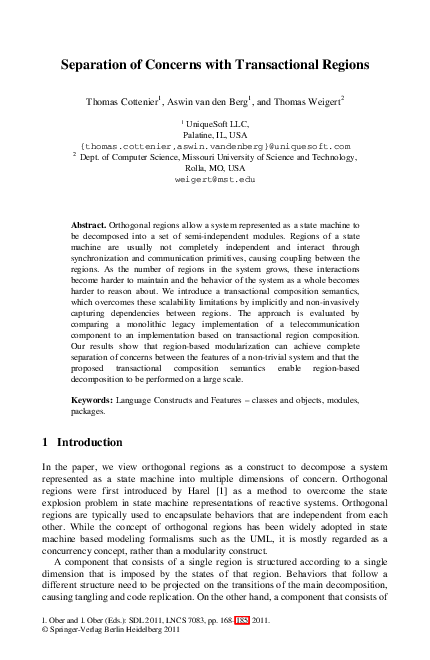 (PDF) Separation of Concerns with Transactional Regions