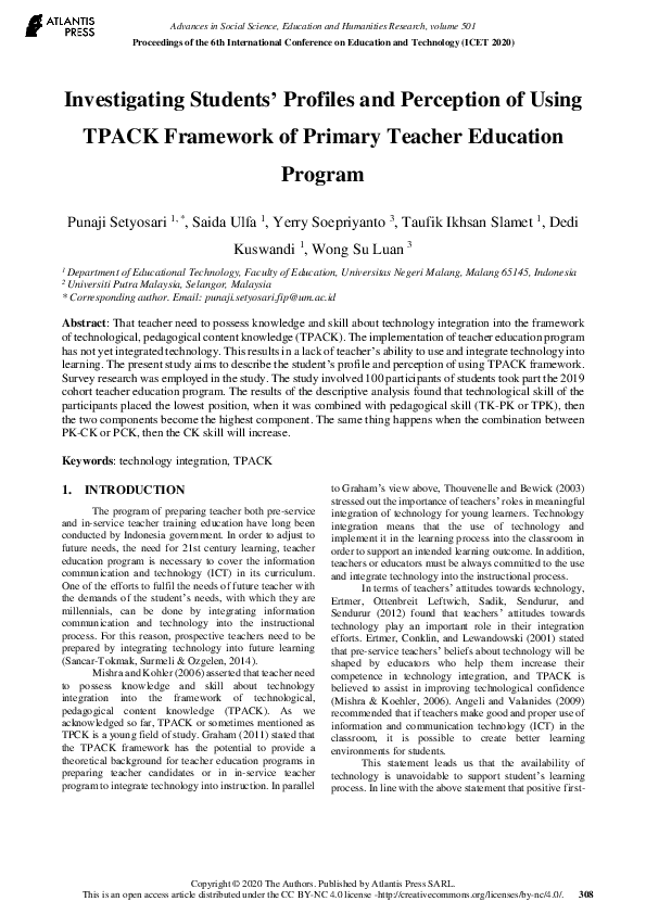 (PDF) Investigating Students’ Profiles and Perception of Using TPACK ...