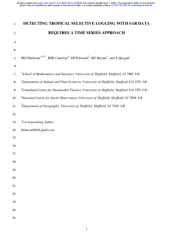 (PDF) Detecting tropical selective logging with SAR data requires a ...