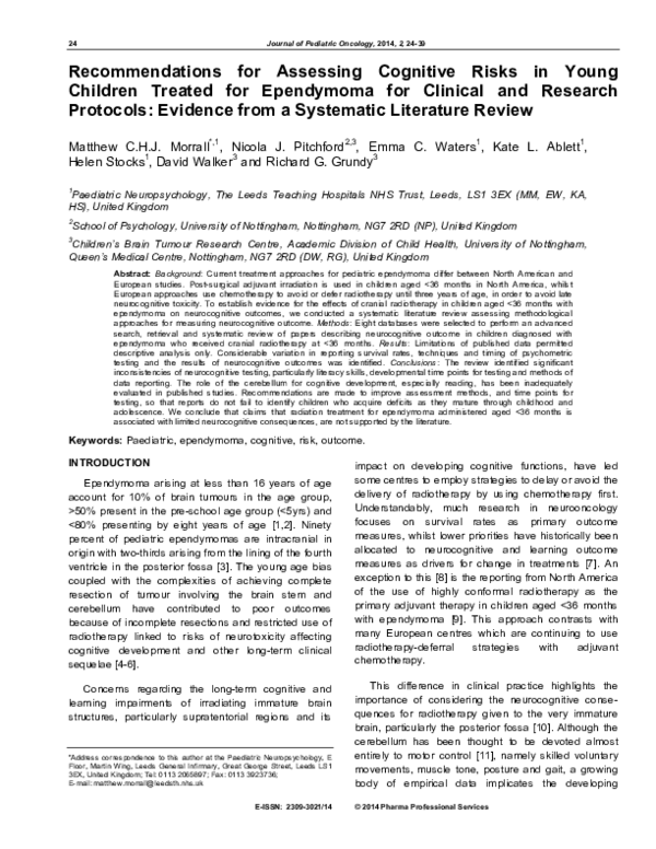 (PDF) Recommendations for Assessing Cognitive Risks in Young Children Treated for Ependymoma for ...