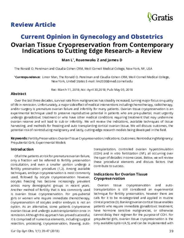 (PDF) Ovarian Tissue Cryopreservation: Current Insights