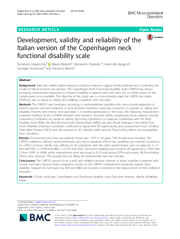 (PDF) Development, validity and reliability of the Italian version of ...