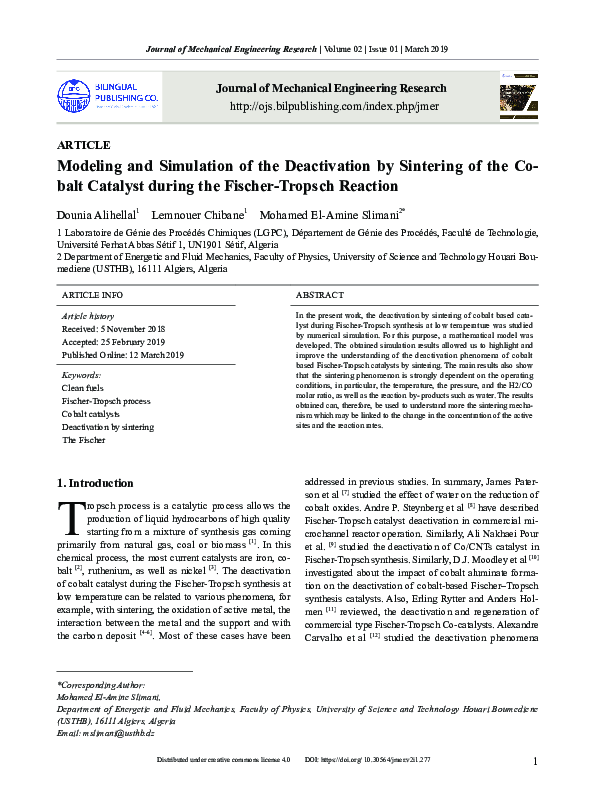 (PDF) Deactivation by sintering of the cobalt catalyst during the ...