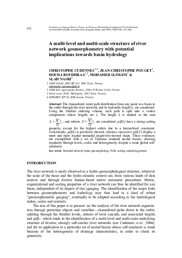 Pdf A Multi Level And Multi Scale Structure Of River Network Geomorphometry With Potential