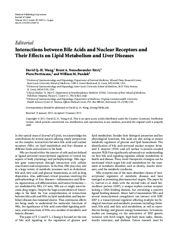 (PDF) Interactions between Bile Acids and Nuclear Receptors and Their ...