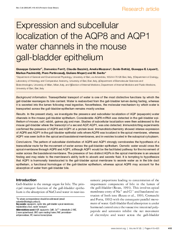 (PDF) Expression and subcellular localization of the AQP8 and AQP1 ...