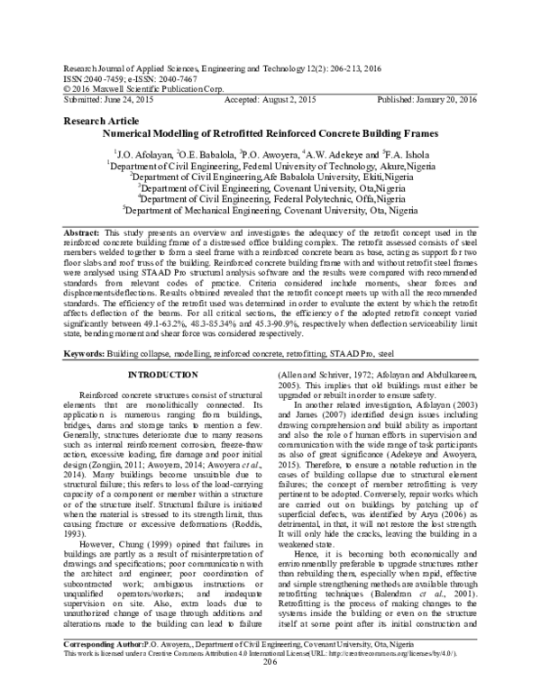 Pdf Numerical Modelling Of Retrofitted Reinforced Concrete Building Frames
