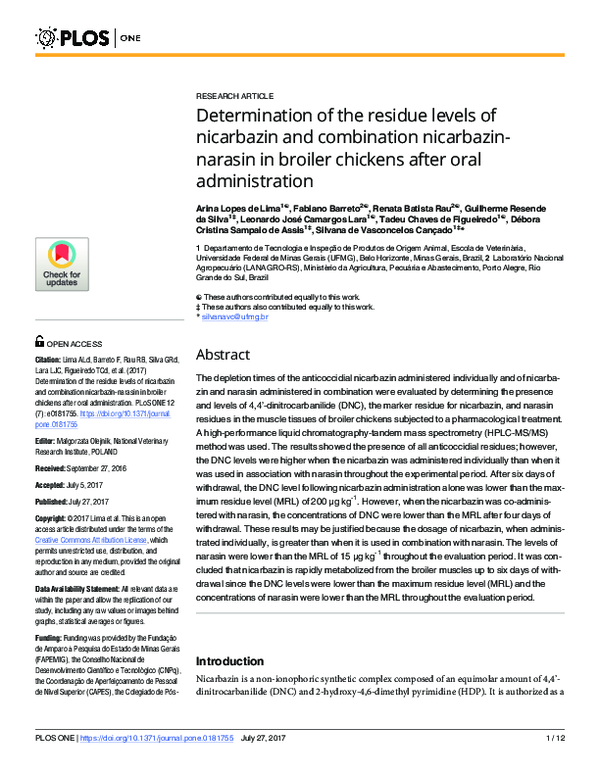 (PDF) Determination of the residue levels of nicarbazin and combination ...