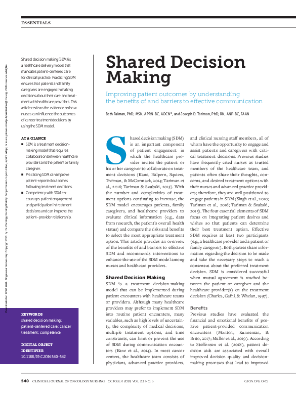 (PDF) Shared Decision Making: Improving Patient Outcomes by ...