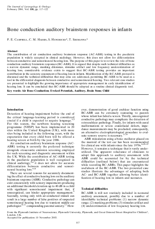 (PDF) Bone conduction auditory brainstem responses in infants