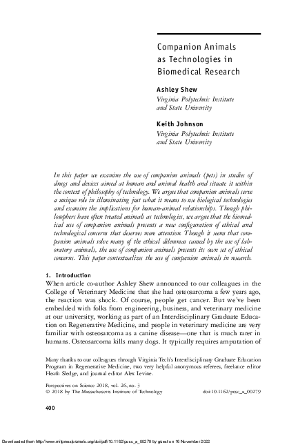 (PDF) Companion Animals as Technologies in Biomedical Research | Ashley ...