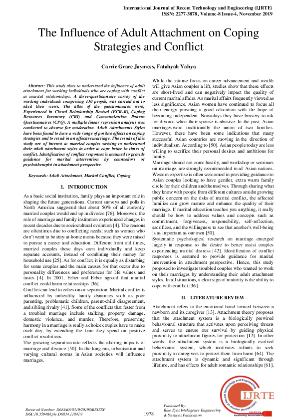 (PDF) The Influence of Adult Attachment on Coping Strategies and Conflict