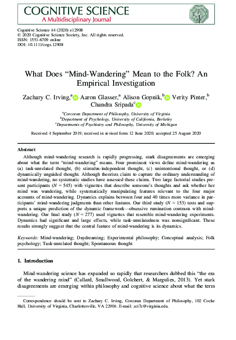 (PDF) What Does "Mind-Wandering" Mean To The Folk? An Empirical Investigation