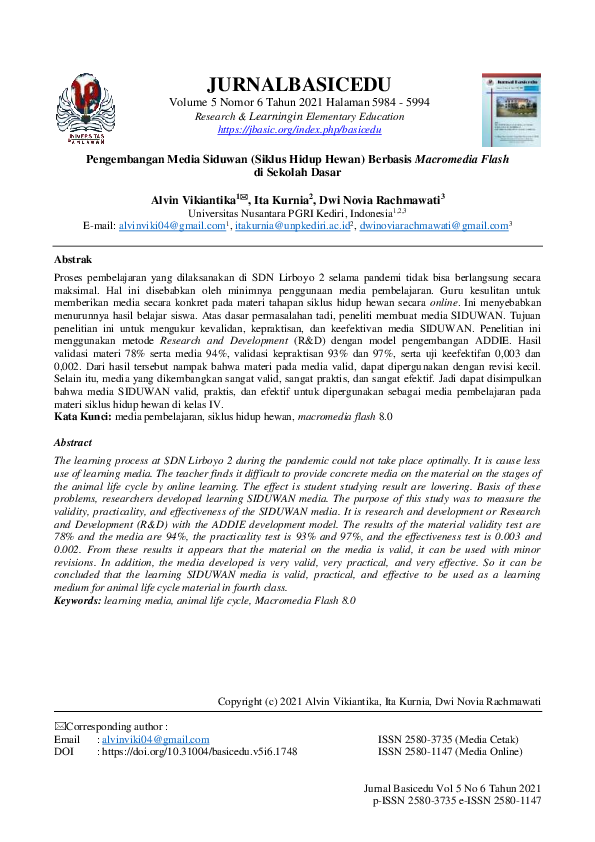 (PDF) Pengembangan Media Siduwan (Siklus Hidup Hewan) Berbasis ...