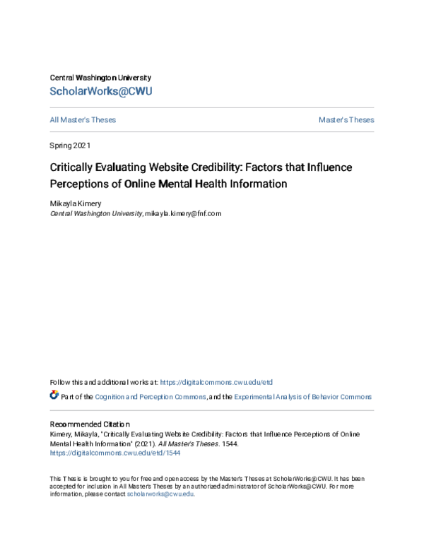 (PDF) Critically Evaluating Website Credibility: Factors that Influence Perceptions of Online ...