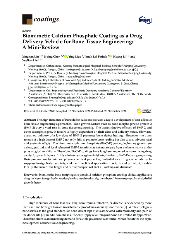 (PDF) Biomimetic Calcium Phosphate Coating as a Drug Delivery Vehicle for Bone Tissue ...