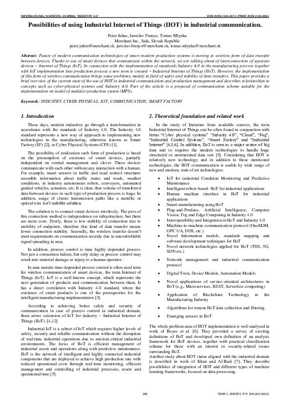 Pdf Possibilities Of Using Industrial Internet Of Things Iiot In