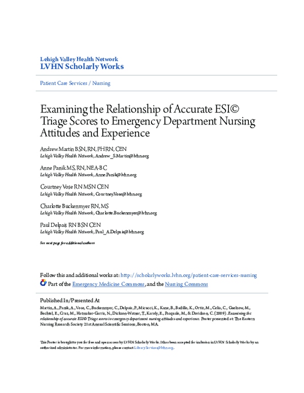 (PDF) Examining the Relationship of Accurate ESI© Triage Scores to ...