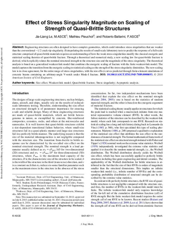 (PDF) Effect of Stress Singularity Magnitude on Scaling of Strength of ...