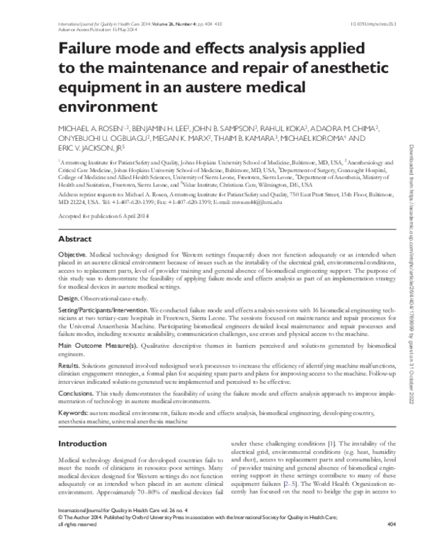 (PDF) Failure mode and effects analysis applied to the maintenance and ...