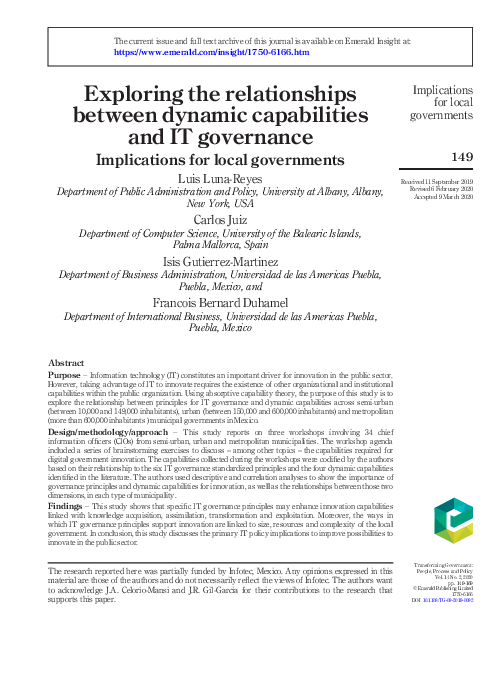 (PDF) Exploring the relationships between dynamic capabilities and IT governance