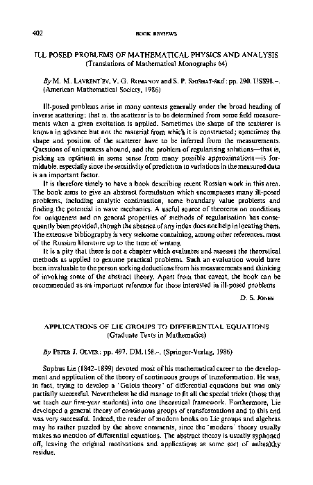 (PDF) APPLICATIONS OF LIE GROUPS TO DIFFERENTIAL EQUATIONS (Graduate ...