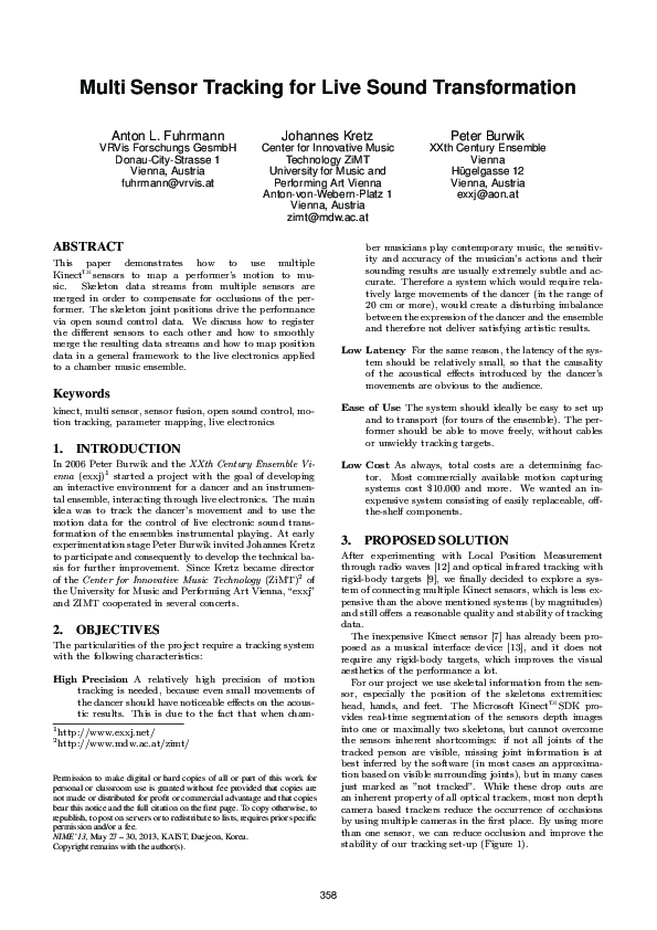 (PDF) Multi Sensor Tracking For Live Sound Transformation