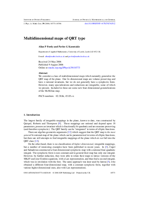 (PDF) Multidimensional maps of QRT type