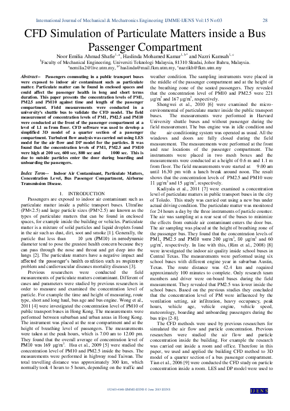 (PDF) CFD simulation of particulate matters inside a bus passenger ...