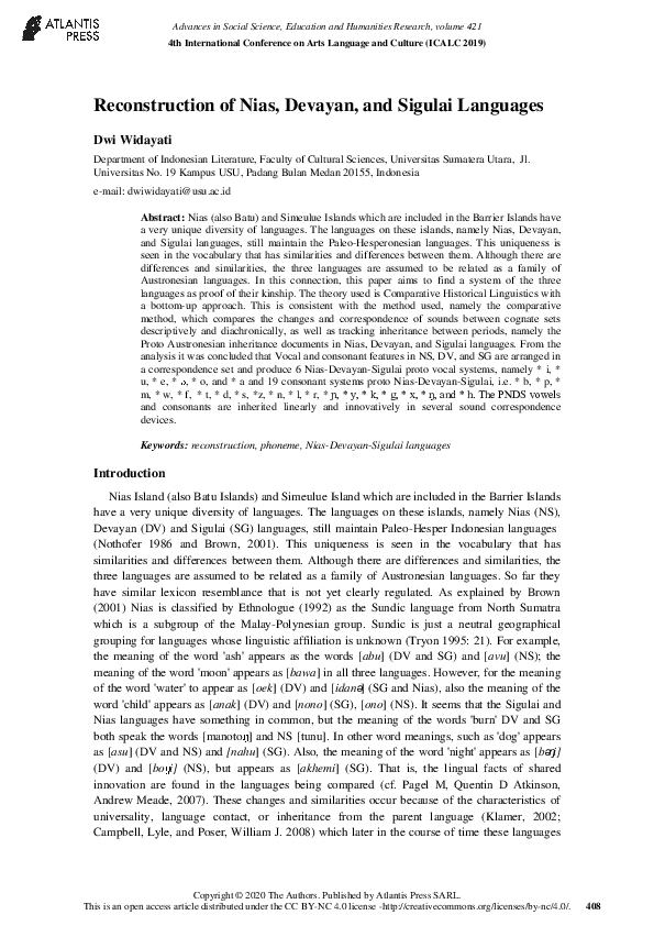 (PDF) Reconstruction of Nias, Devayan, and Sigulai Languages