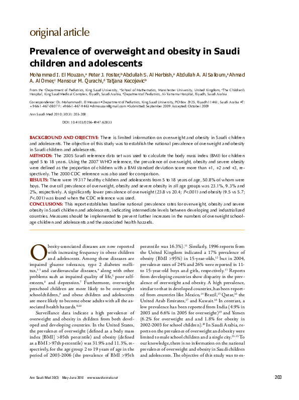 (PDF) Prevalence of overweight and obesity in Saudi children and ...