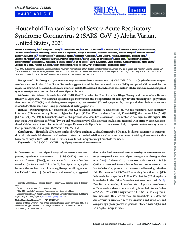 (PDF) Household Transmission of Severe Acute Respiratory Syndrome Coronavirus 2 (SARS-CoV-2 ...