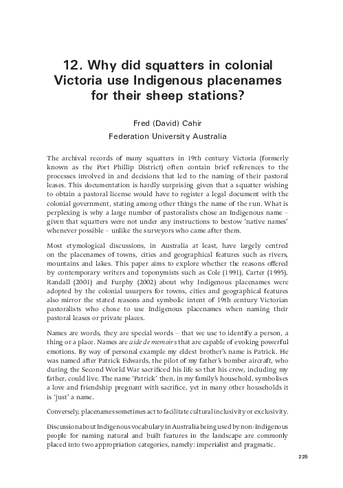 (PDF) 12. Why did squatters in colonial Victoria use Indigenous ...