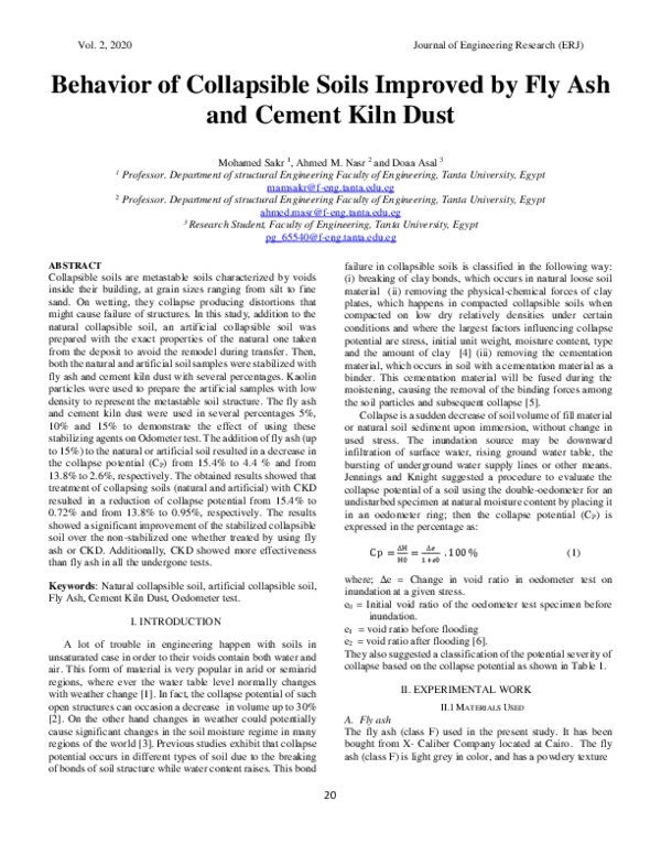 (PDF) Improving Collapsible Soils with Fly Ash and CKD