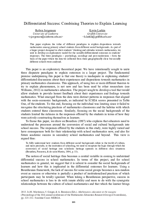 (PDF) Differentiated Success: Combining Theories to Explain Learning