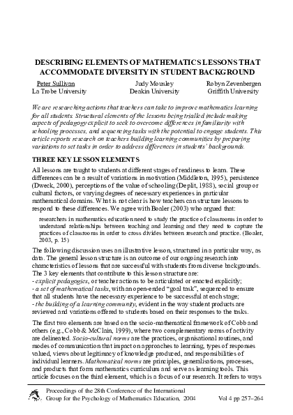 (PDF) Describing Elements of Mathematics Lessons that Accommodate ...