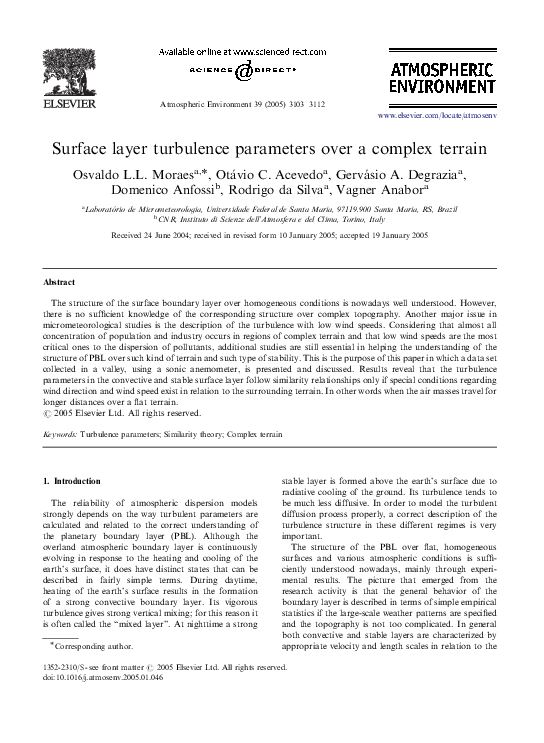 (PDF) Surface layer turbulence parameters over a complex terrain