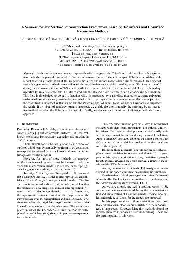 Pdf A Semi Automatic Surface Reconstruction Framework Based On T Surfaces And Isosurface