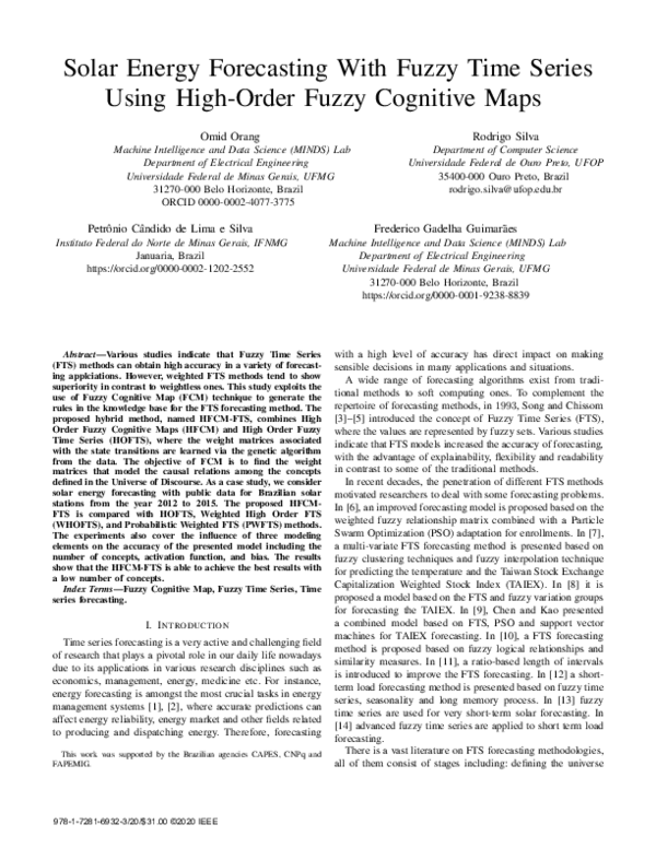 Pdf Solar Energy Forecasting With Fuzzy Time Series Using High Order Fuzzy Cognitive Maps