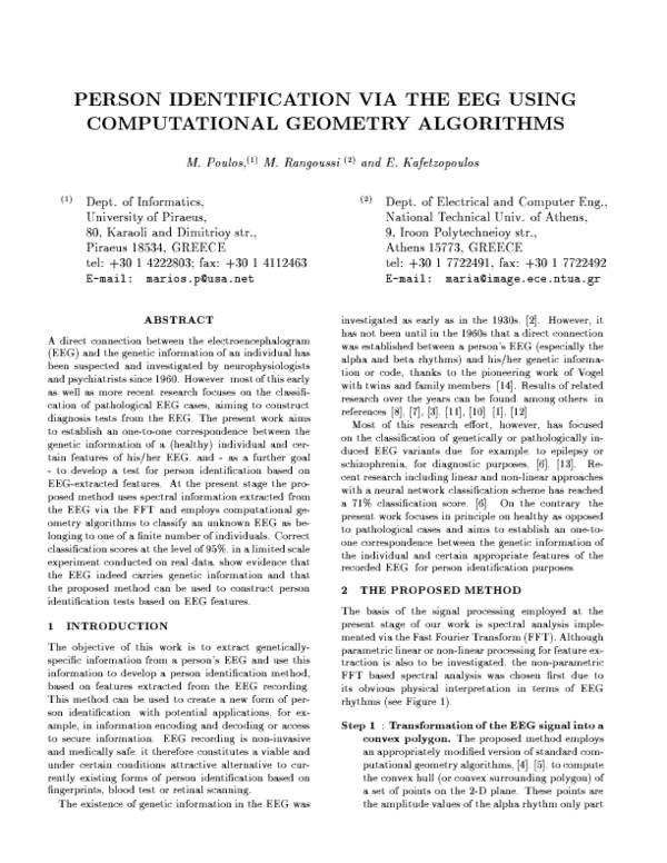 (PDF) Person identification via the EEG using computational geometry algorithms