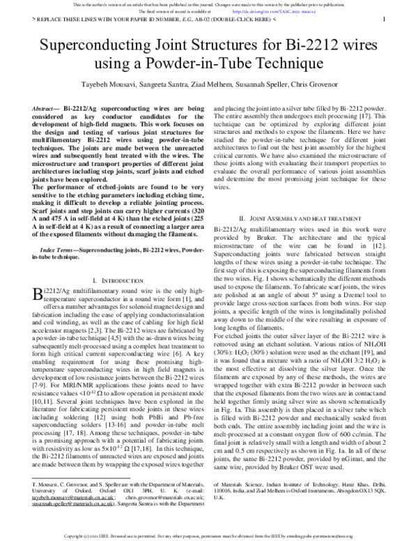 (PDF) Joint Structures for Bi-2212 Superconducting Wires