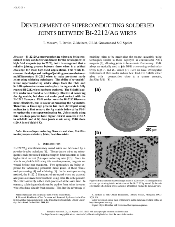 (PDF) Development of Superconducting Soldered Joints Between Bi-2212/Ag ...