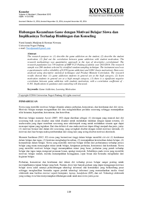(PDF) Hubungan Kecanduan Game dengan Motivasi Belajar Siswa dan Implikasinya Terhadap Bimbingan ...