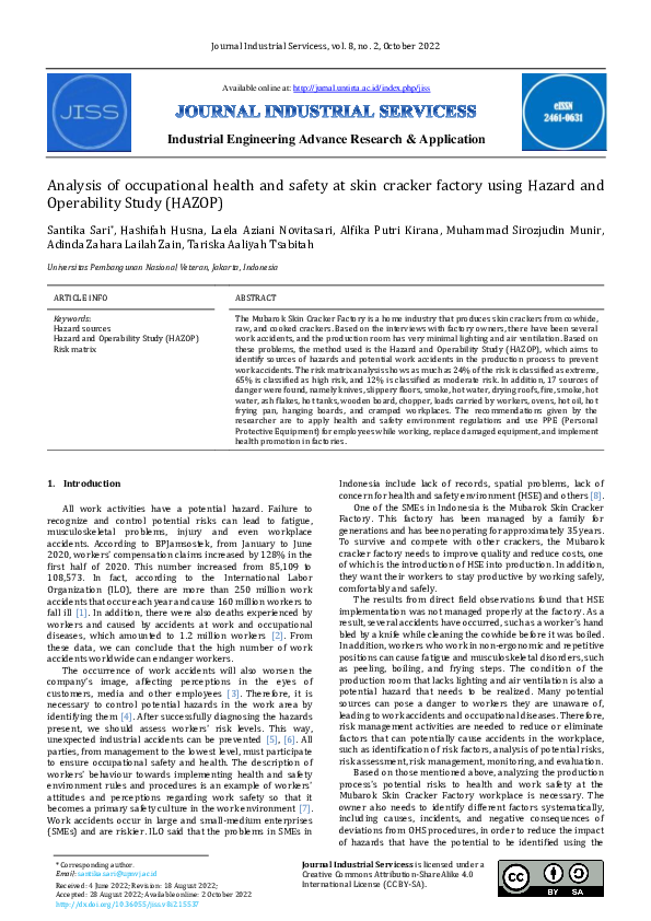 (PDF) Analysis of occupational health and safety at skin cracker ...
