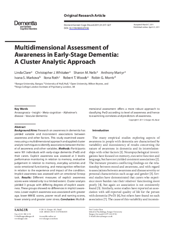 (PDF) Multidimensional Assessment of Awareness in Early-Stage Dementia ...